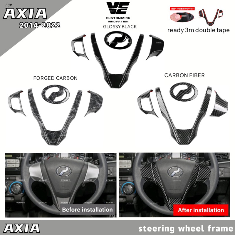 Vemart Perodua axia carbon fiber steering wheel frame cover garnish ...