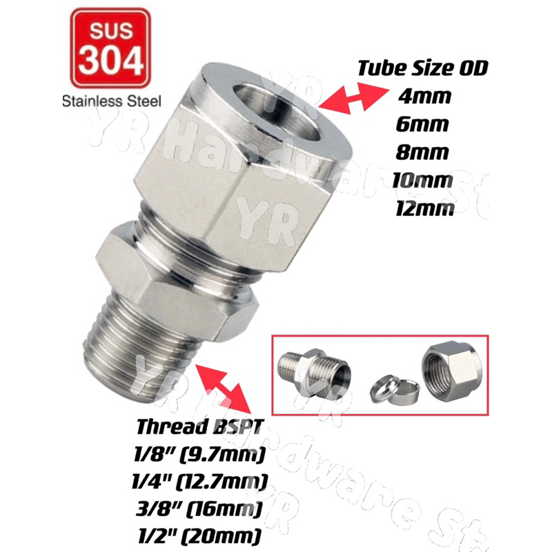 Stainless Steel 304 Compression Male Socket 4mm 6mm 8mm 10mm 12mm 1/8 ...