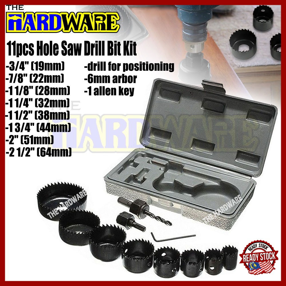 🔥Ready Stock🔥11Pcs Hole Saw Set Drill Bit kit with Hex Wrench Key Hand ...