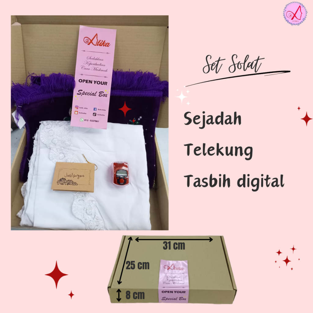 Surprise Gift Box Set Telekung | Wudhu Spray | Tasbih Digital ...