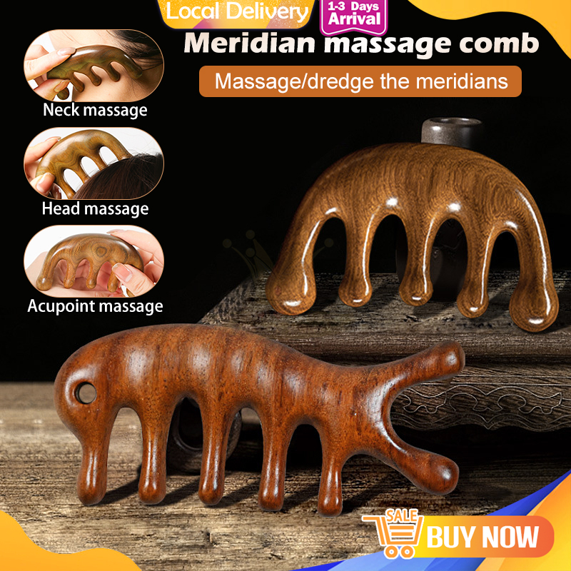 Gua Sha Wood Comb Head Body Massager Neck Scalp Stress Pain Relief ...