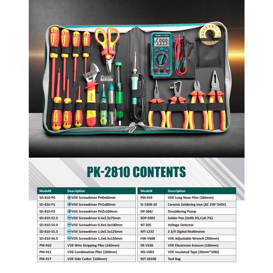 Proskit PK-2807B 1000V Insulated Tool Kit (NEW MODEL PK-2810B) | Shopee ...