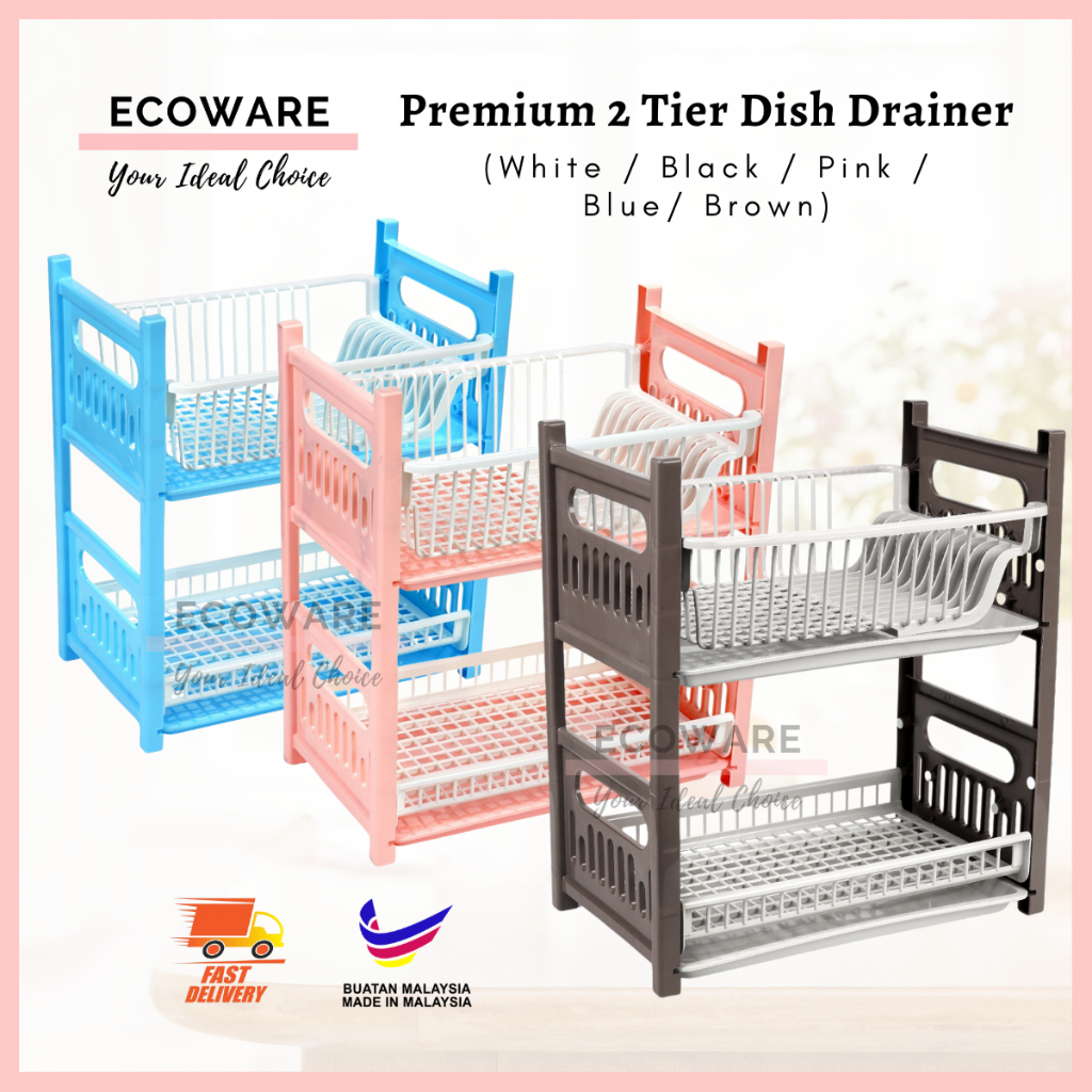 Multipurpose 2 Tier Premium Plastic Dish Drainer Kitchen Storage Organizer / Rak Pinggan / Rak ...
