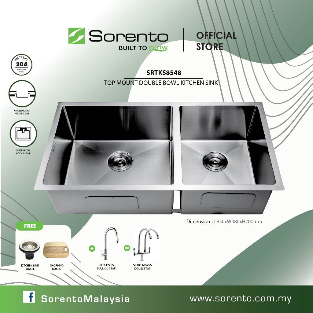 Sorento Top Mount Kitchen Sink SRTKS8548 Stainless Steel 304 Material ...