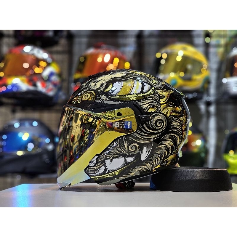 Original GSB G-263 Gold Foil Lion Open Face Helmet | Shopee Malaysia