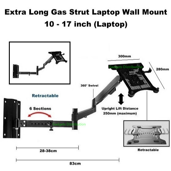 83cm Extra Long Arm Gas Strut Laptop Wall Mount Bracket Holder 10 ...
