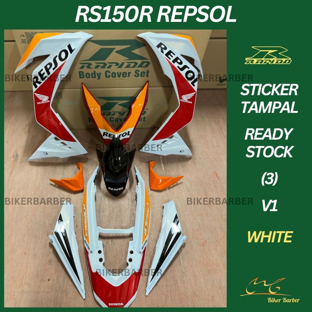 RAPIDO Cover Set HONDA RS150 RS150R V1 REPSOL (3) WHITE BODY COVERSET (STICKER TANAM) | Shopee ...
