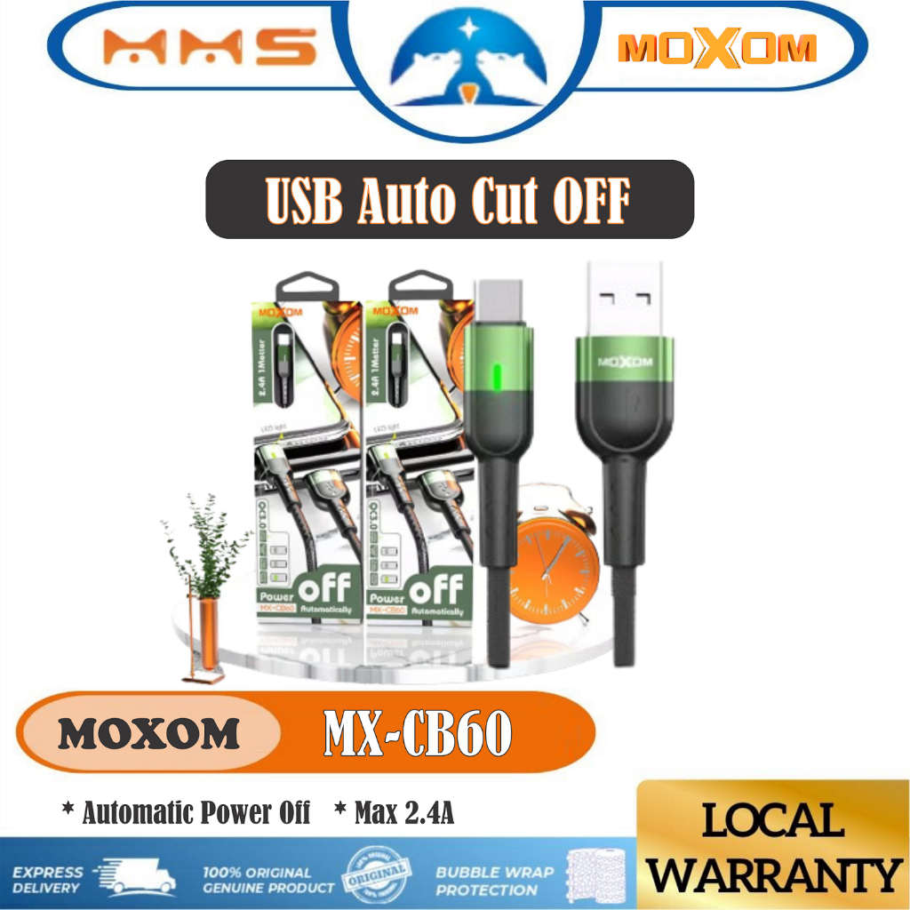 Moxom MX-CB60 2.4A Smart Charging Automatic Cut Off USB Data Cable LED Light QC 3.0 Fast ...