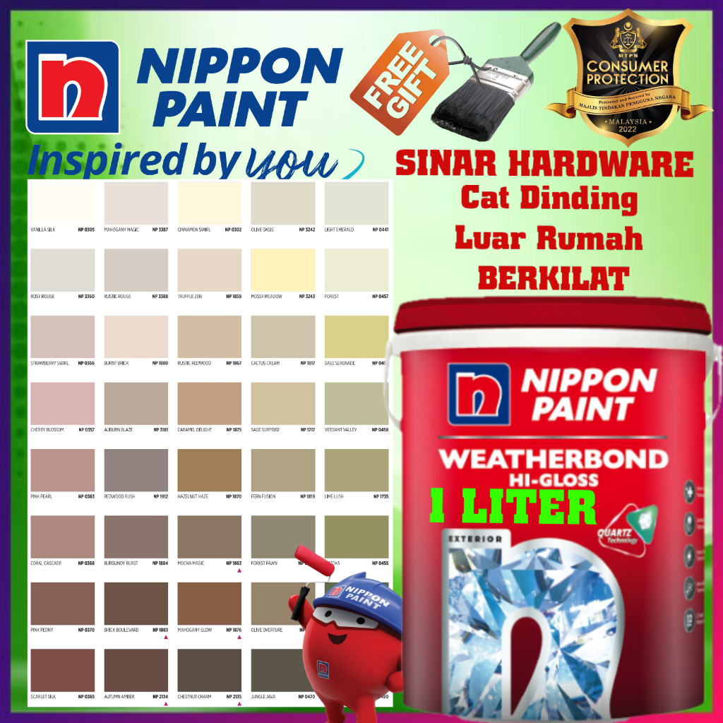 SINAR 1 LITER NIPPON NEW WEATHERBOND HI GLOSS EXTERIOR WALL PAINT SHEEN ...