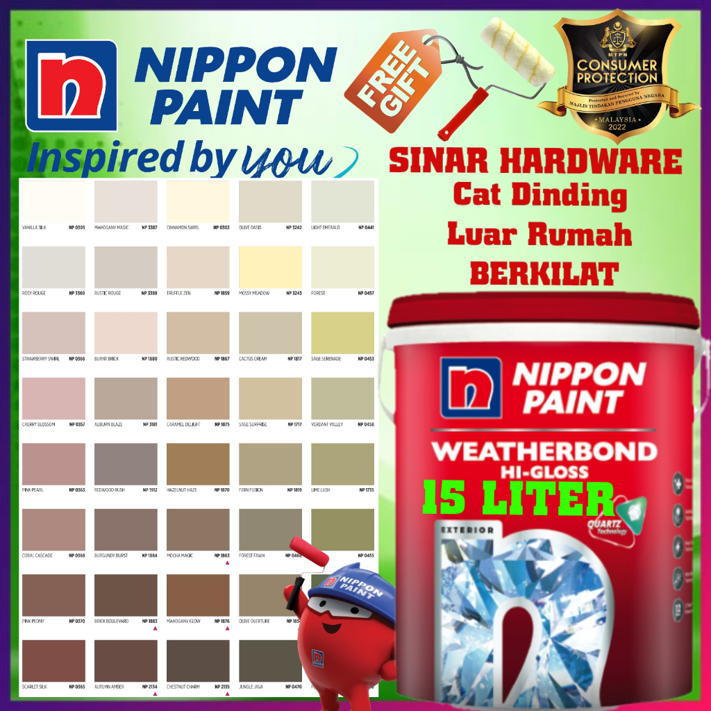 SINAR 15 LITER NIPPON NEW WEATHERBOND HI GLOSS EXTERIOR WALL PAINT ...