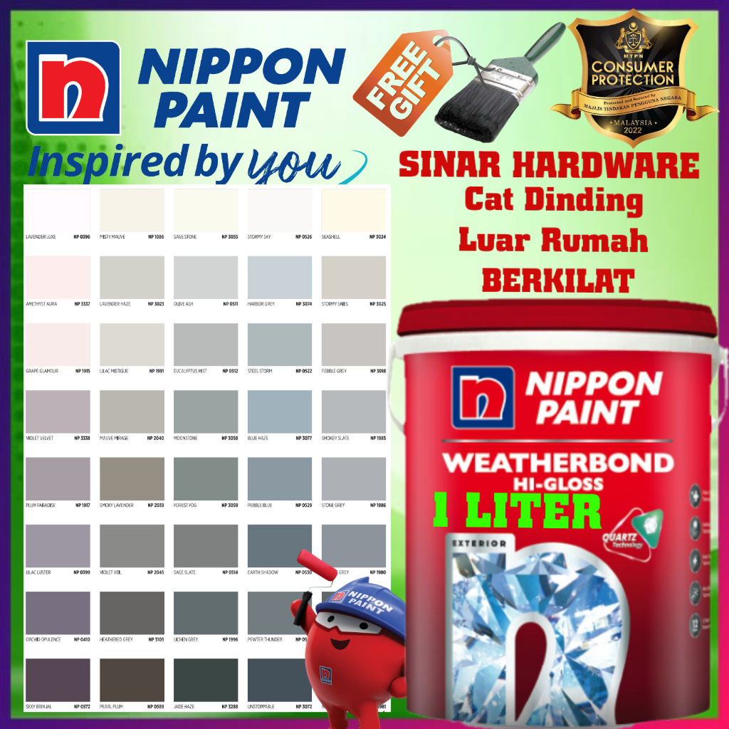 SINAR 1 LITER NIPPON NEW WEATHERBOND HI GLOSS EXTERIOR WALL PAINT SHEEN ...