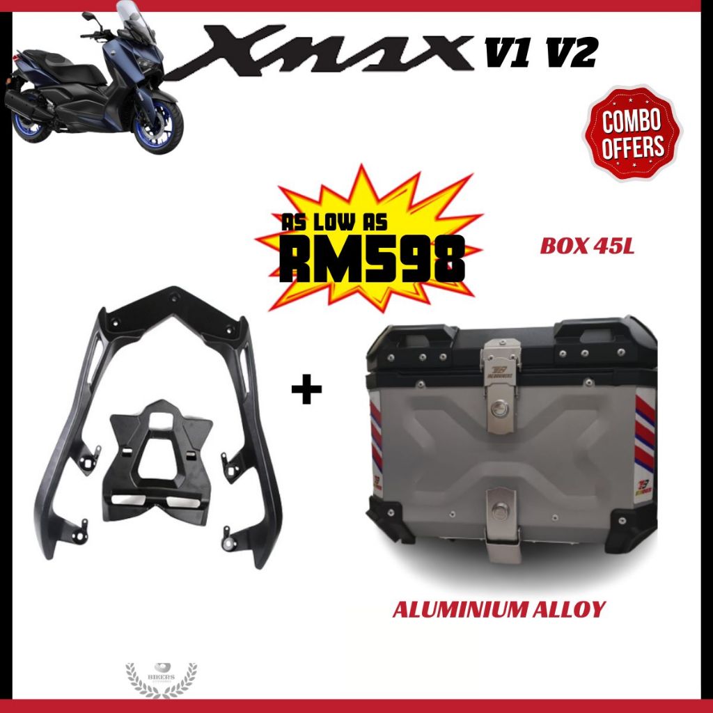 XMAX V1 V2 ABS Top Box 45L Aluminum Alloy Tail Box + tailstock shelf ...