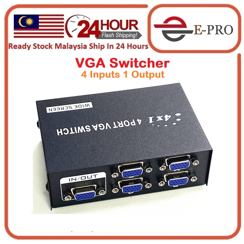VGA Switch Box 4 Port VGA SVGA Monitor Sharing Switch Box 4 In 1 Out ...