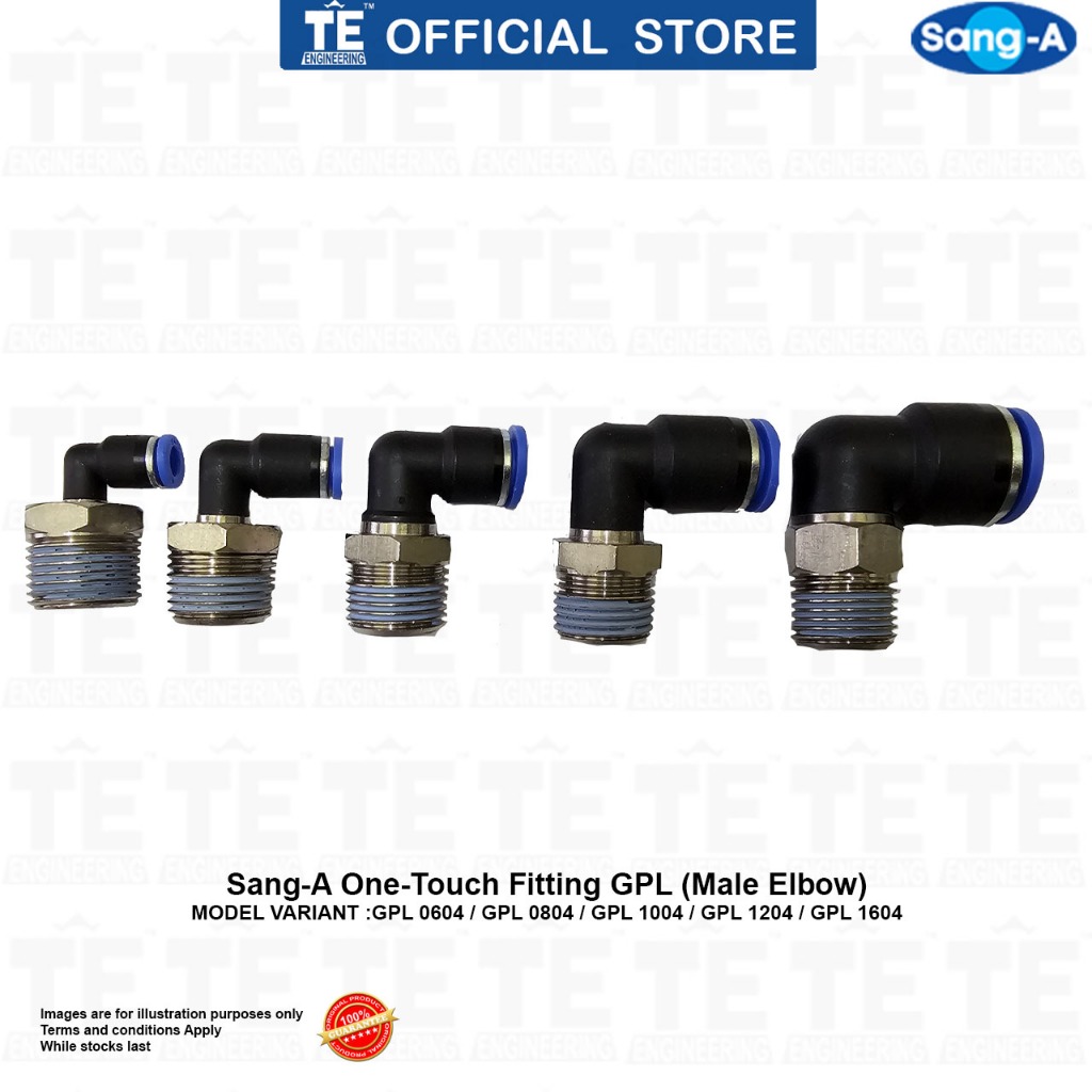 SANG-A Pneumatic One-Touch Fittings (Male Elbow) GPL 0604 / 0804 / 1004 / 1204 / 1604 (Made In ...