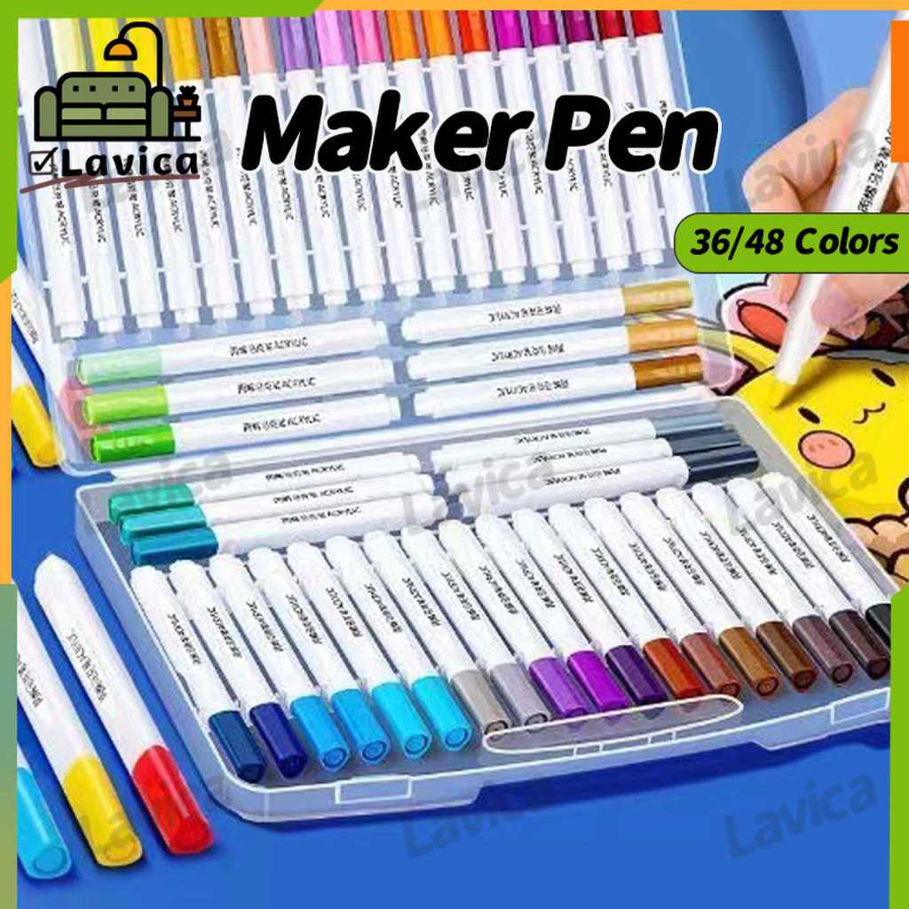 【MY】36/48 Colour Acrylic Paint Marker Pen Waterproof Maker KidsDrawing ...
