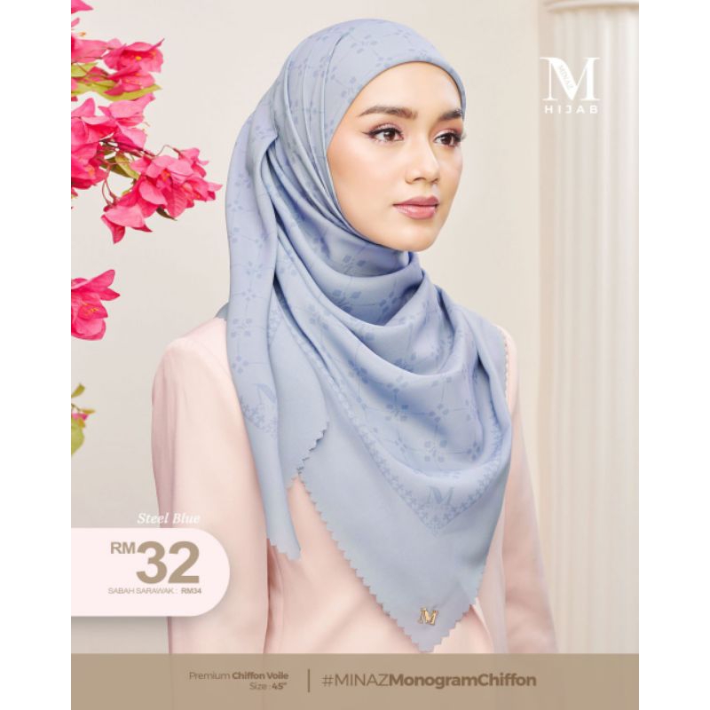 [READY STOCK] 38 WARNA MINAZ MONOGRAM CHIFFON VOILE RAYA🔥Minaz Monogram ...
