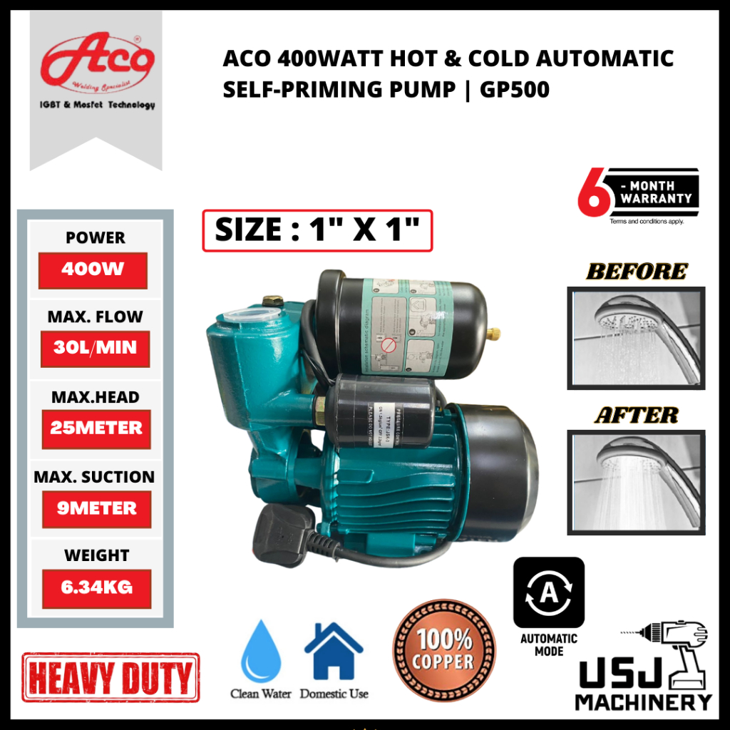 ACO 400Watt 30L/min Hot & Cold Automatic Self-Priming Pump GP400 | 6 Months Local Warranty ...