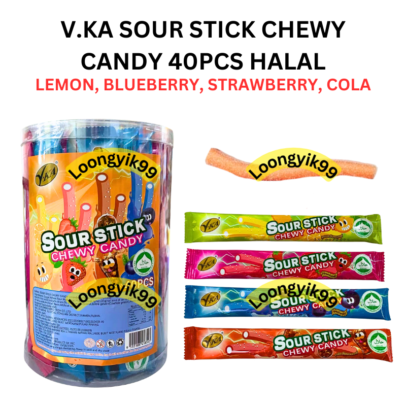 V.KA SOUR STICK CHEWY CANDY 40PCS HALAL (JAR) | Shopee Malaysia