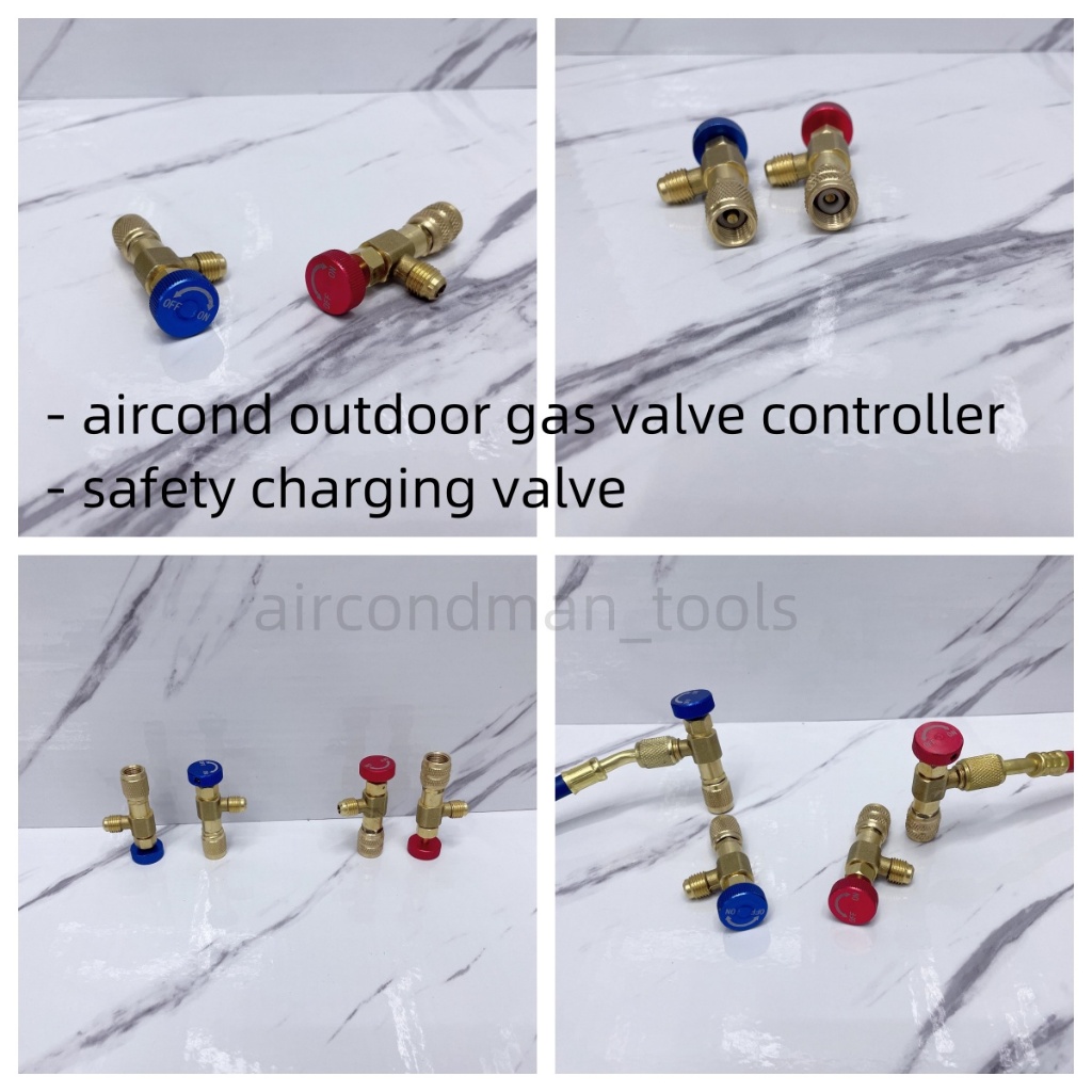 aircond outdoor unit refill gas safety charging valve red / blue r410a ...