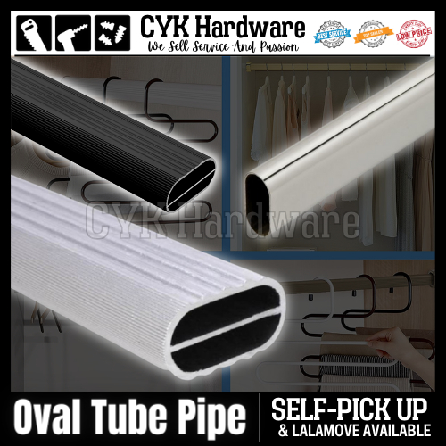 Wardrobe Oval Tube Pipe ( Chrome Steel / Aluminium Black ) 1ft / 2ft ...