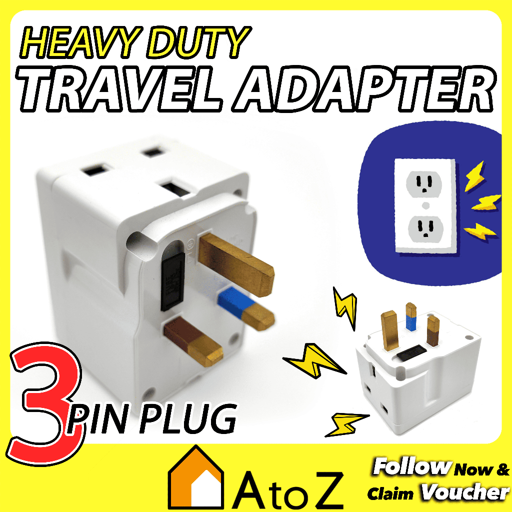 EMK 3 way adapter plug adaptor plug travel 3 way plug adapter 3 pin ...
