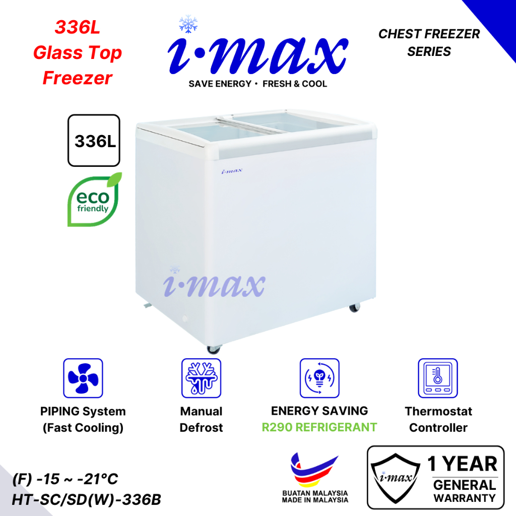 Imax Glass Top Door 336L / 516L Sliding Chest Freezer | Peti Beku ...
