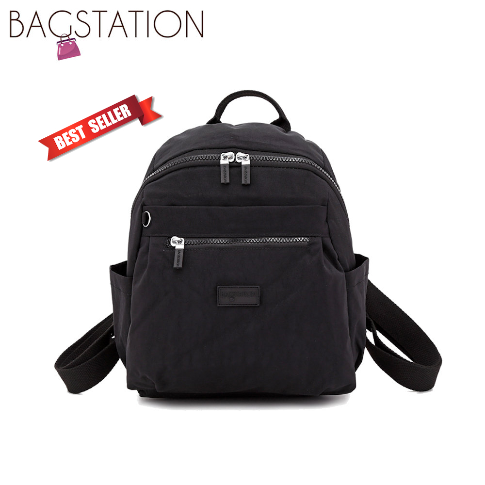 [NEW COLOUR] BAGSTATIONZ Crinkled Nylon Small Backpack (Black/Khaki ...