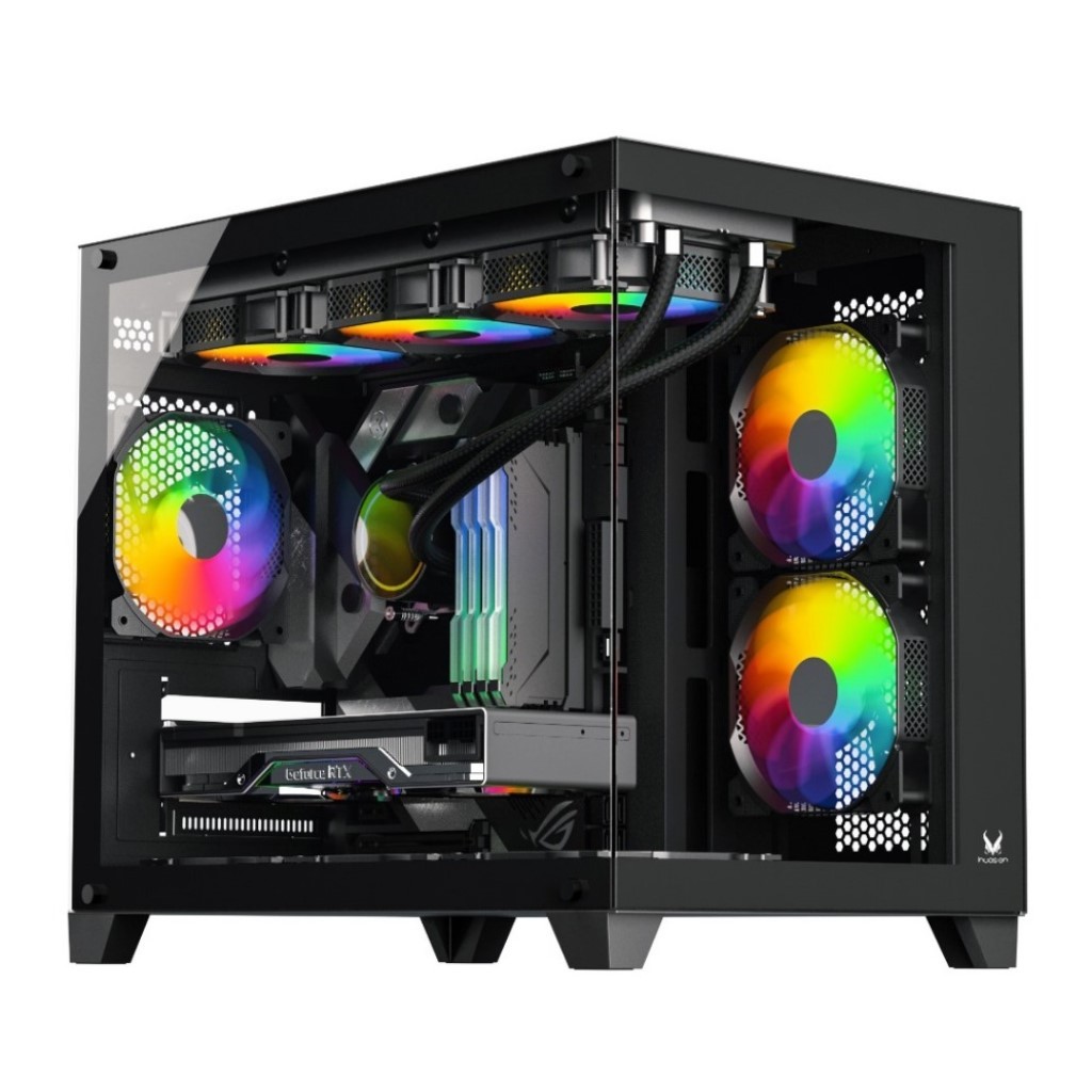 Invasion D-7000 Tempered Glass M-ATX Gaming Case - Black/White (AURORA ...