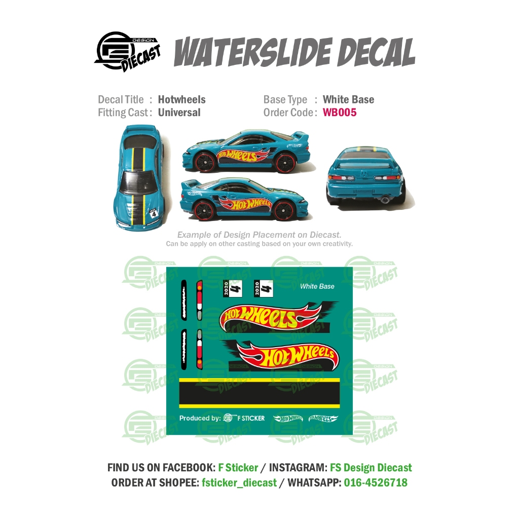 WB005 - Hot Wheels Livery 1/64 Diecast Waterslide Decal - White Base ...
