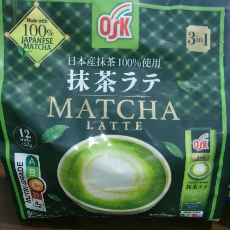 OSK 100% JAPANESE MATCHA LATTE 3in1 12's x 22gm | Shopee Malaysia