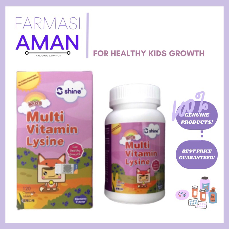 Shine Kids Multivitamin Lysine Chewable Tablets Blueberry Flavour 120's ...