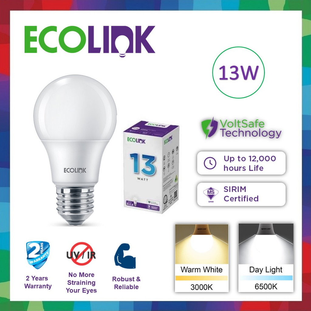 Ecolink 13W LED Bulb E27 Daylight 6500k WarmWhite 3000K / Philips 13W ...