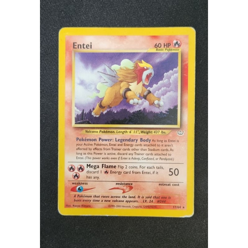 Entei 17/64 Rare Neo Genesis Pokemon Card TCG Vintage Authentic ...
