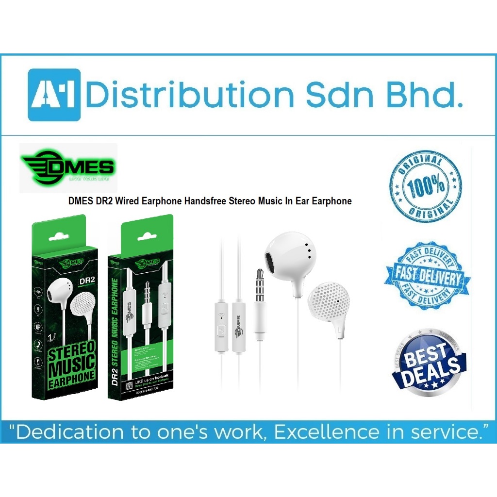 DMES DR2 Plus Wired Earphone Handsfree Stereo Music In Ear Earphone (100% Original DMES ...