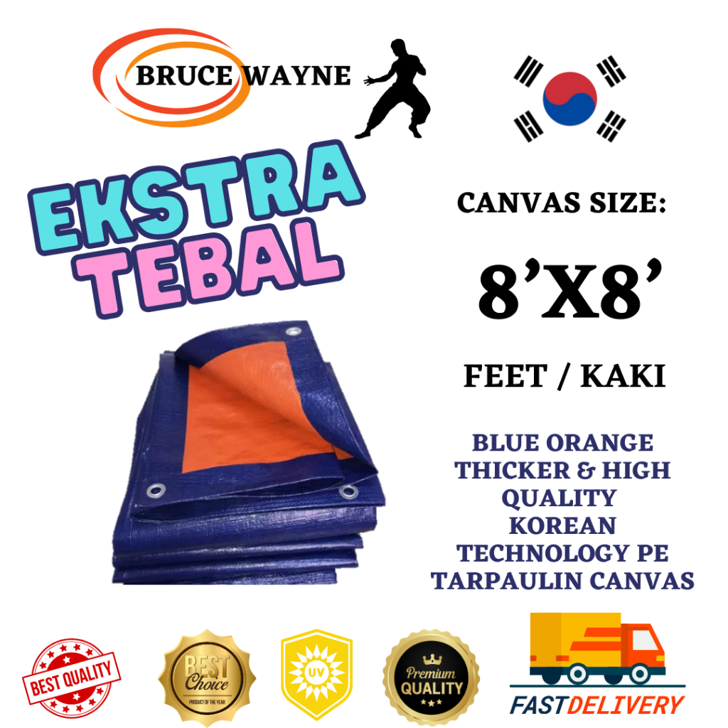 EKSTRA TEBAL 8'X8” Blue Orange Tarpaulin Canvas Waterproof,Canvas ...