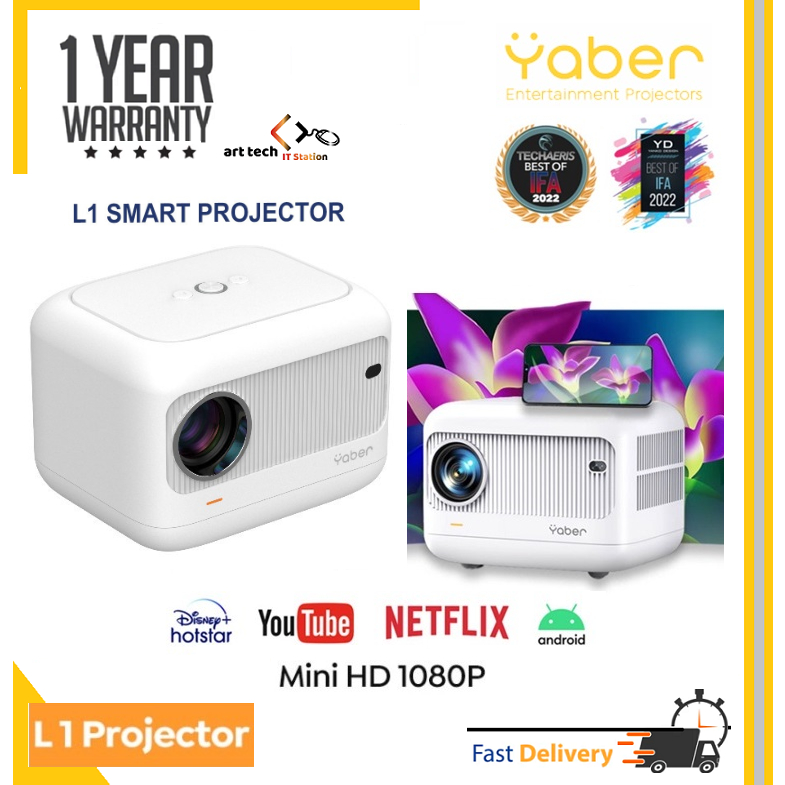 YABER L1 Lifestyle Projector , 250 ANSI Lumens, Android TV 9.0, 5W X 1 ...