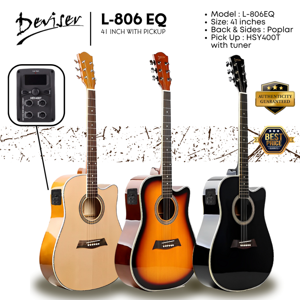 Deviser 41 inch Semi Acoustic Guitar with 4 band EQ / Pick Up (L-806 / L806 / L806EQ) | Shopee ...