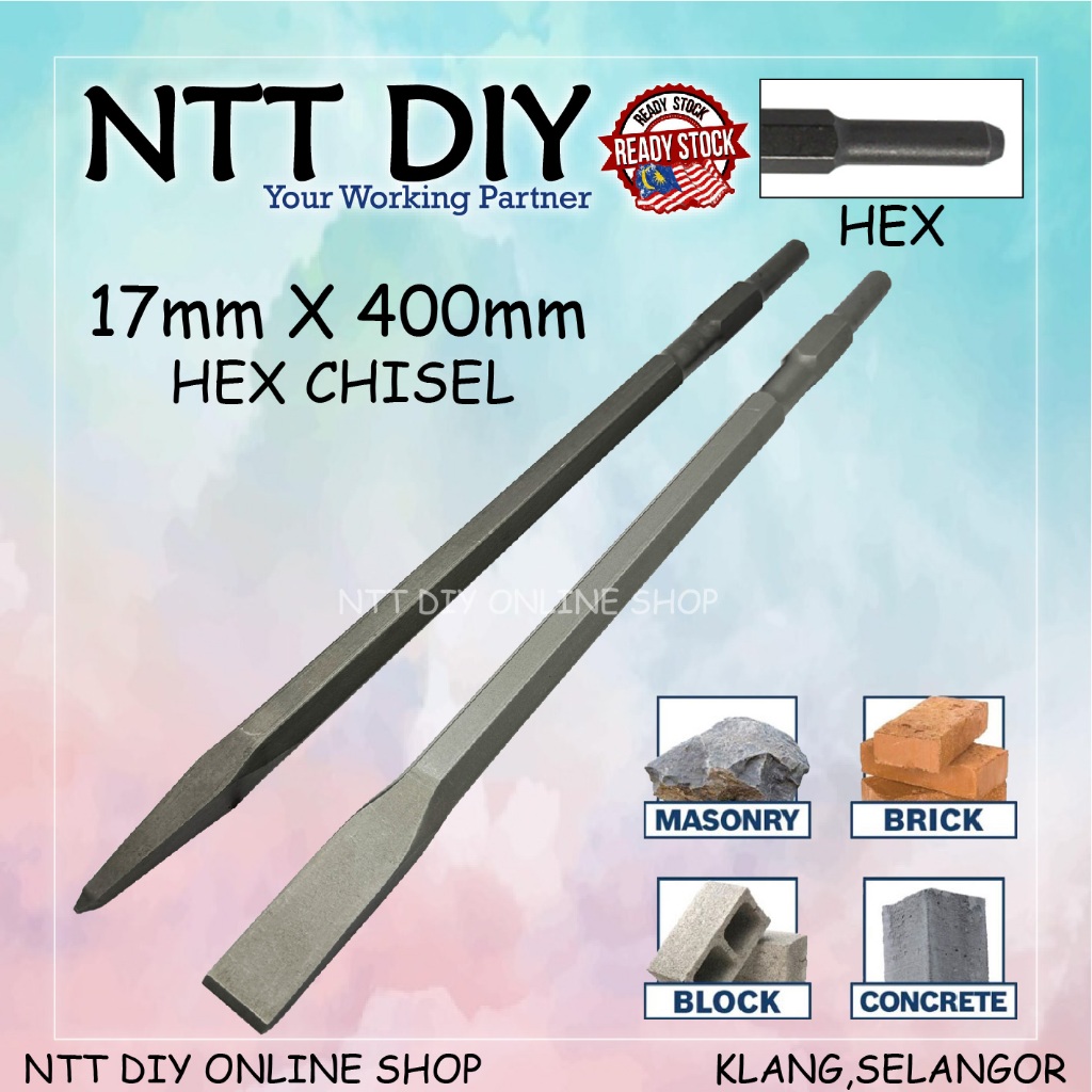 NTT DIY 17 X 400 Hex Chisel Flat / Point Chisel for Electric Rotary ...
