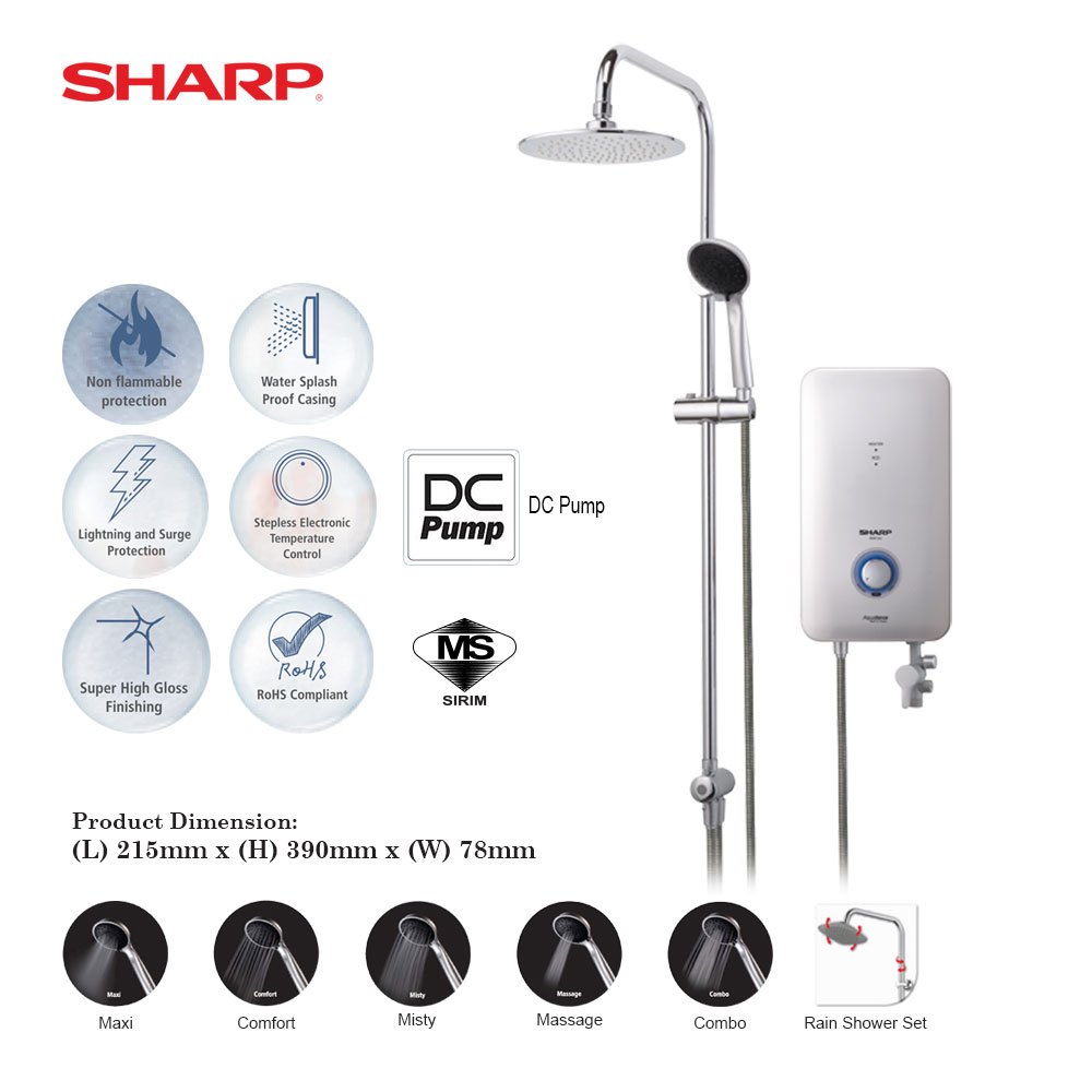 SHARP DC PUMP WATER HEATER WITH RAIN SHOWER WHP315RN / WHP-315RN ...