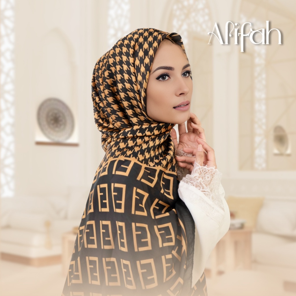 ALIFAH DIYANA Tudung Shawl Ironless Silk Premium Monogram Printed ...