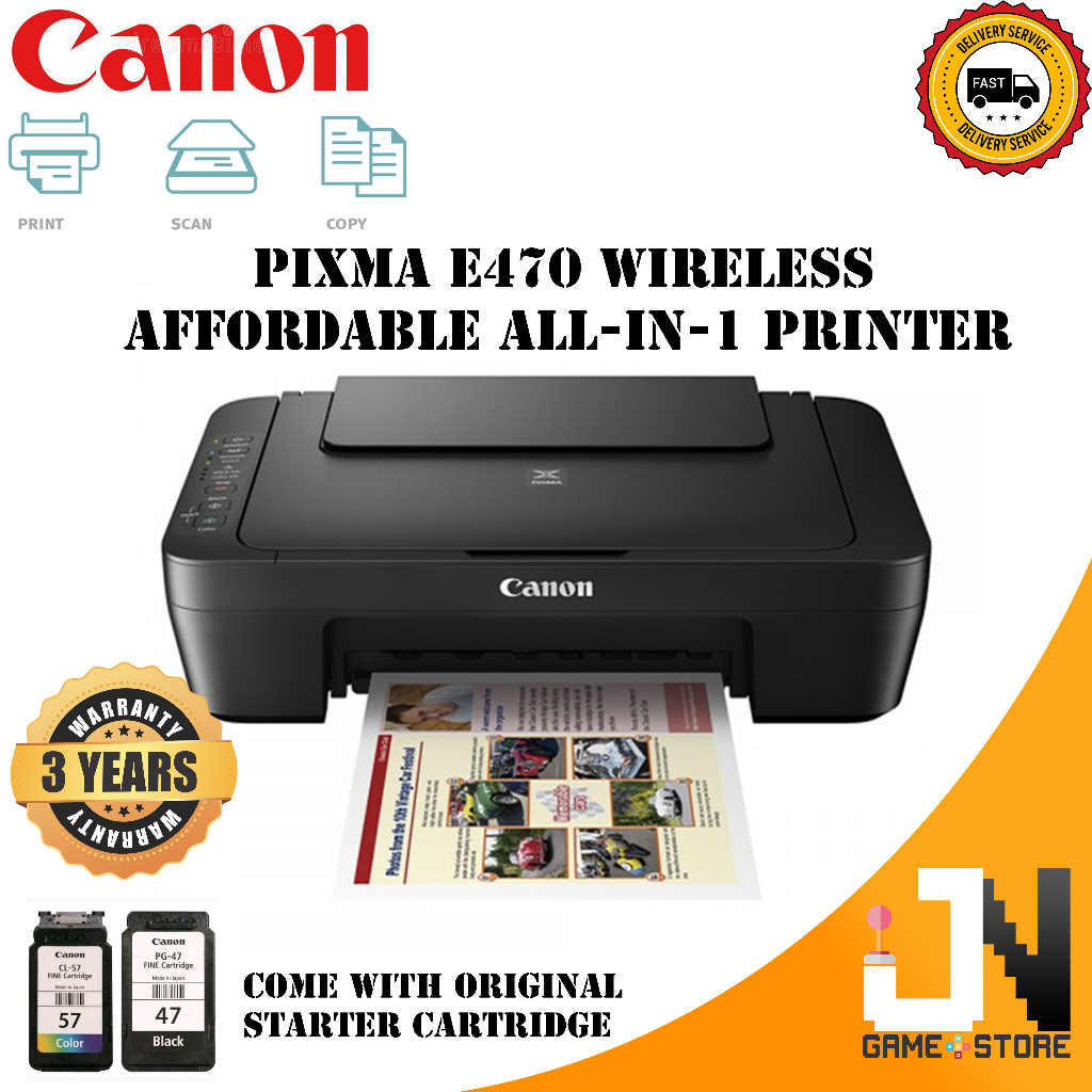 Canon Pixma E470 All In 1 Print/Scan/Copy/Wifi Wireless Inkjet ...