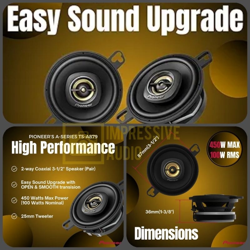 PIONEER TS-A879 3-1/2” – 2-Way, 450 W Max power, 25mm Tweeter – Coaxial ...