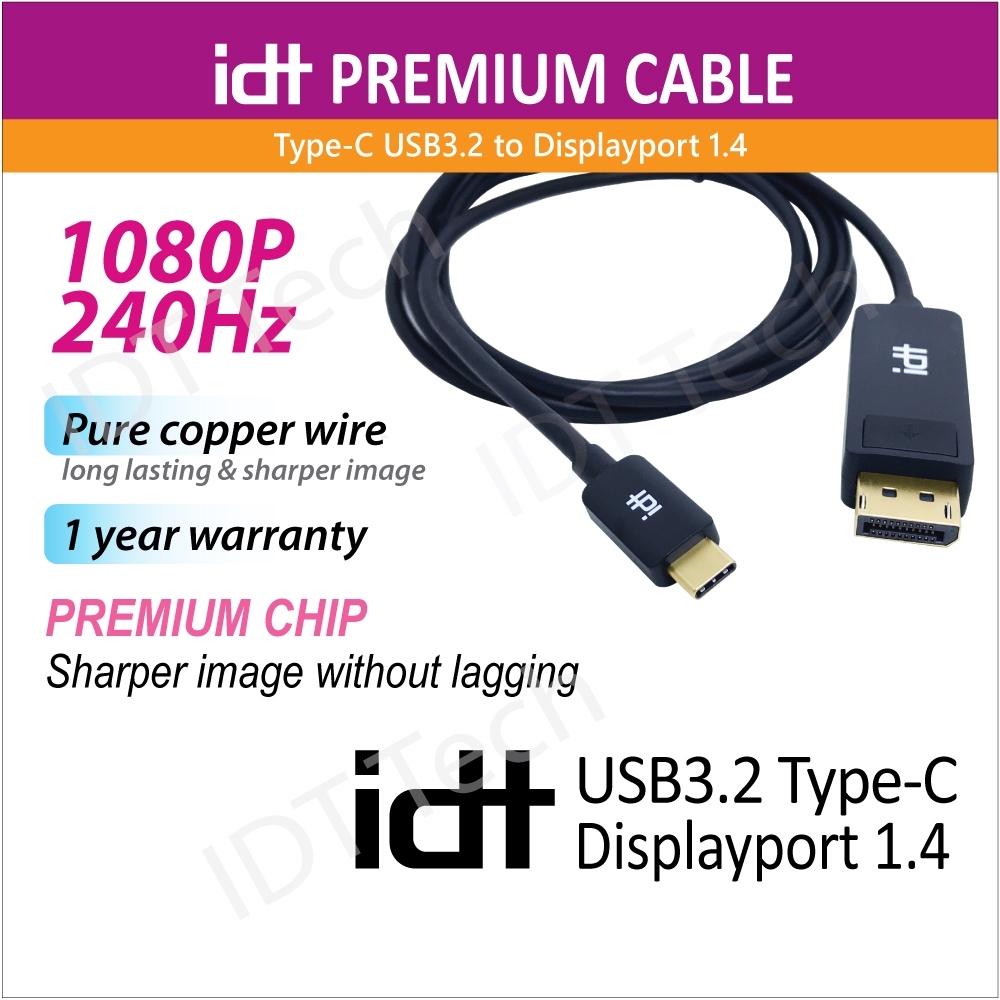 IDT Type-C to DP, USB C to DisplayPort Cable (1M / 1.8M) 1080p@144Hz ...