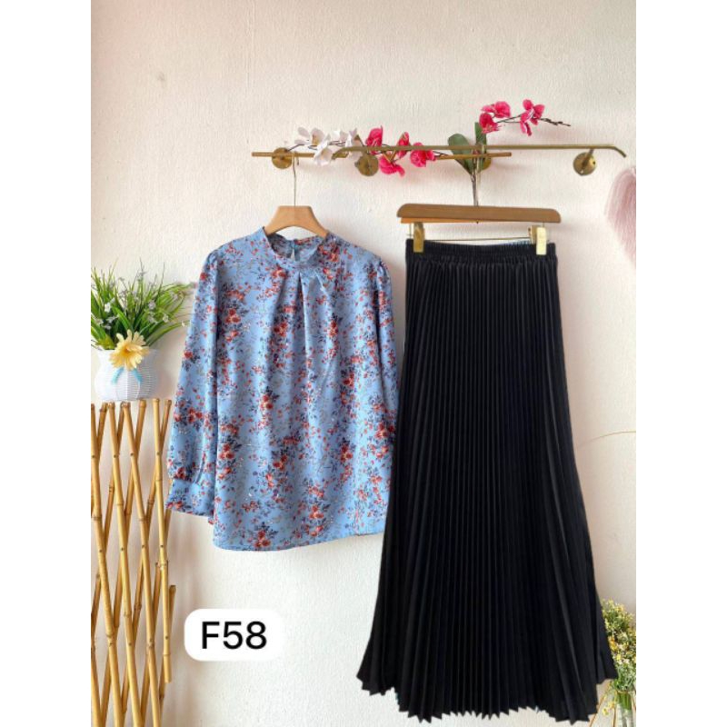 🔥TMB🔥Baju set skirt design terbaru / Blouse viral leher bulat / Baju ...