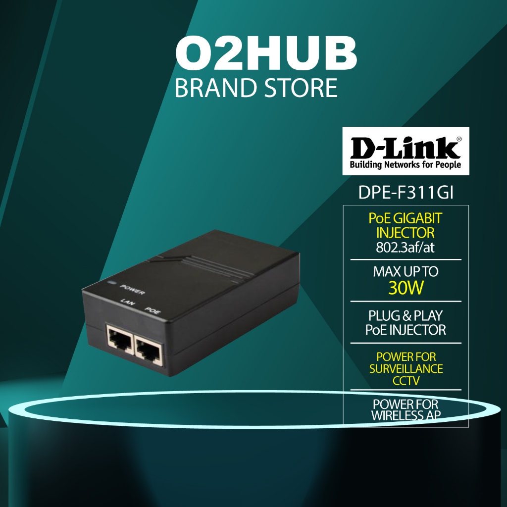 D-Link DPE-F311GI Gigabit PoE+ Injector to supply power to network CCTV ...