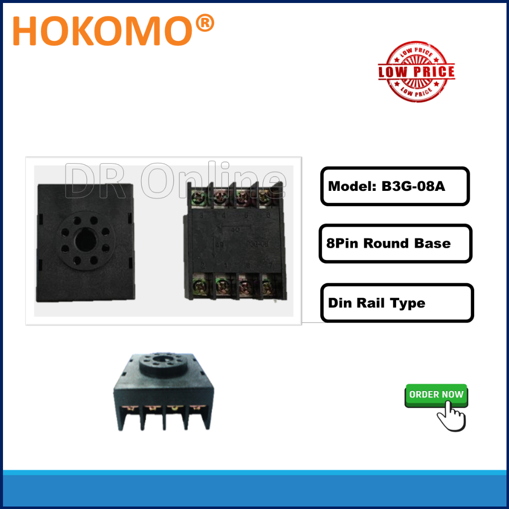Hokomo Timer Base Relay Base 8pin 11pin Round Relay Timer Base Socket 8pin Round Back Mounting