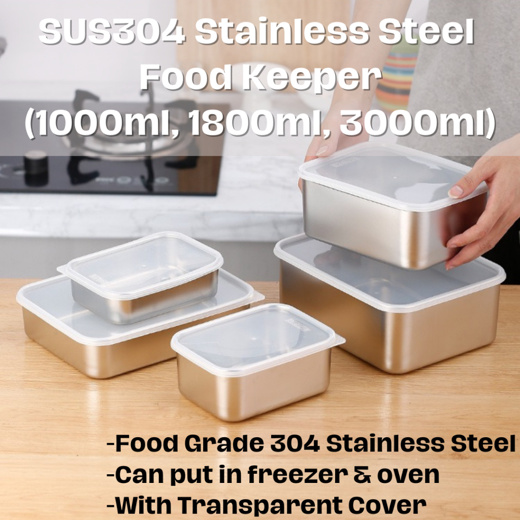 SUS304 Food Grade Stainless Steel Rectangle Food Keeper (1000ml, 1800ml ...