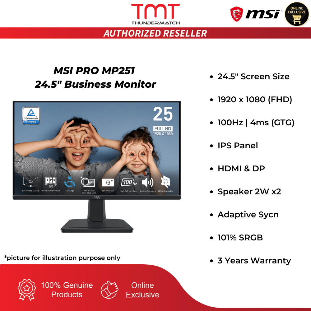 MSI PRO MP251/MP251 E2 24.5" Business Monitor | 1ms (MPRT) | 100Hz ...