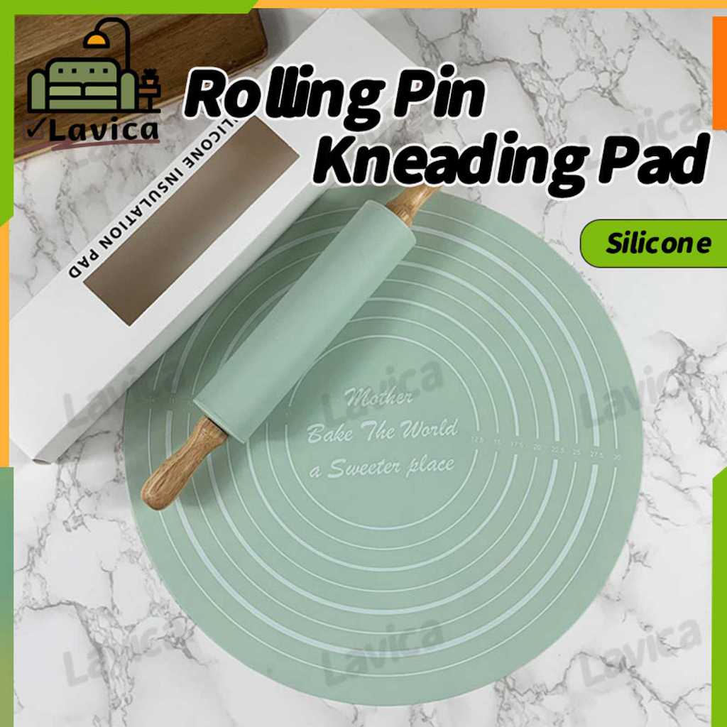【MY】Silicone Rolling Pin Kneading Pad Set Non Stick Kitchen Baking Mat ...