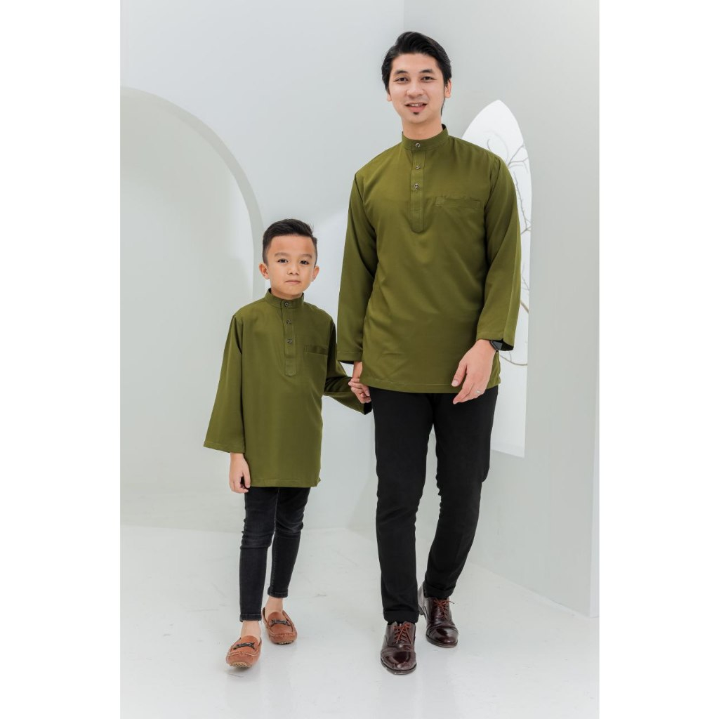 Baju Kurta Moden「 Warna Olive Green 」Baju Kurta Set Sedondon Ayah Dan ...